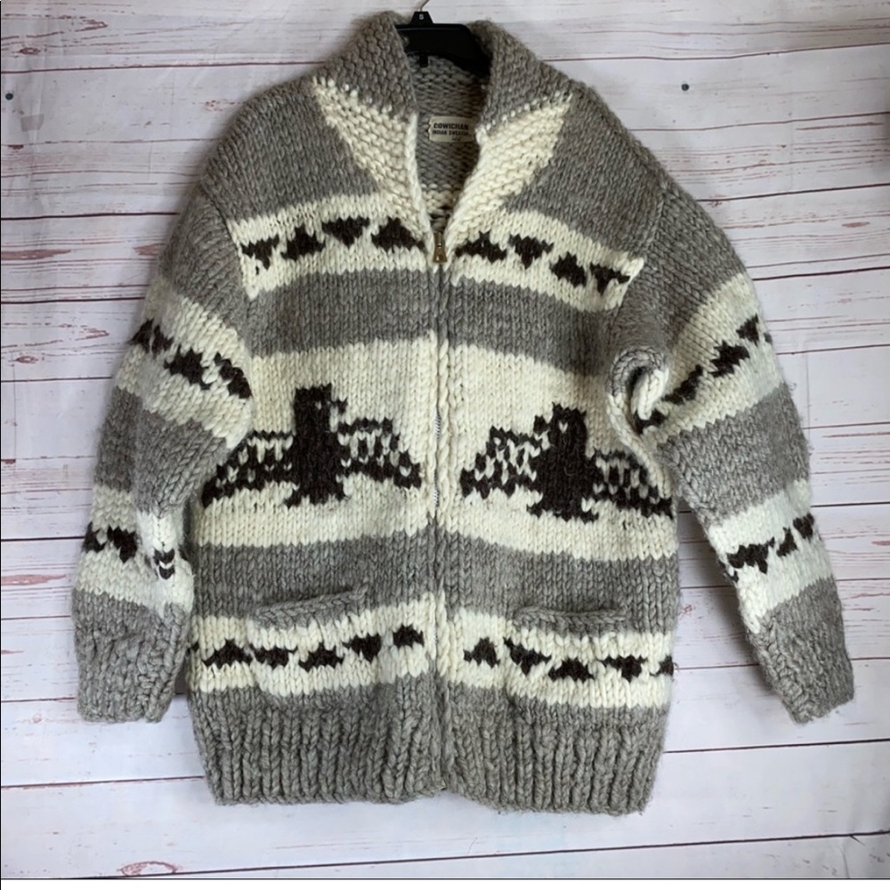 Vintage Cowichan Indian Cardigan Eagle Large - Gem